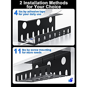 Under Desk Cable Management Tray 2 Pack, Metal Cable Tray Basket for Wire Management, No Drill/Drill PC Cord Organizer for Home Office Computer Desk Cable Hider, 15.75x4.72x4.72in, Black Raceway