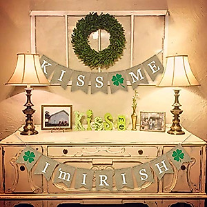 Best Party Decor Amosfun st Patricks Day Decorations for The Home KISS ME I'm Irish Shamrock Burlap Banner Four- Leaf Clover Bunting Garland St. Patrick Day Decorations (C Type)