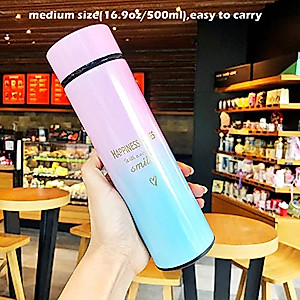 Smart Water Bottle Insulated Water Bottle Coffee Bottle Travel Coffee Mug Flasks for Hot and and Cold Drinks 16.9 oz/500ml (Gradient pink))