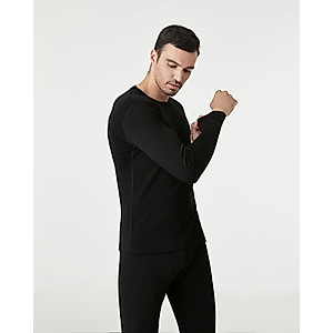 Lapasa Mens 100% Merino Wool Base Layer Thermal Shirt Underwear Long Sleeve Crew Neck Thermal Top M29, Black, Large