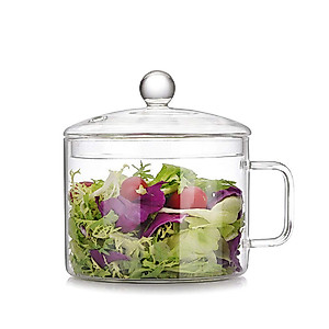 Cabilock Glass Saucepan with Cover Borosilicate Glass Cooking Pot Saucepan Kitchen Pot for Pasta Noodle Soup Milk 13CM