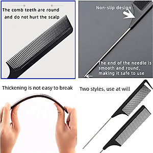 Black Hair Ties for Women-4mm-60 Count, Natural Rubber Elastic Hair Bands No Damage, 2 Metal Stainless Steel Pin Rat Tail Combs, ponytail holders for Women's, Men And Girls for Medium to Thick Hair.