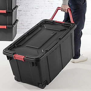 PZCXBFH 40 Gallon Wheeled Plastic Storage Bin; Black; Set of 2