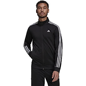adidas Men's Essentials Warm-Up 3-Stripes Track Top, Black/White, Large
