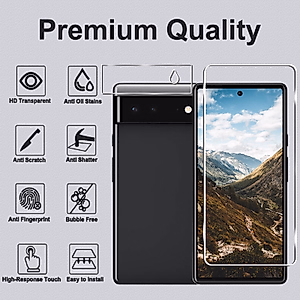 [3+3 Pack] Pixel 6 Screen Protector + Camera Lens Protector, HD Tempered Glass Film, Fingerprint Unlock, Anti-Scratch, Easy Installation, Bubble Free, 9H Glass Screen Protector for Google Pixel 6 5G