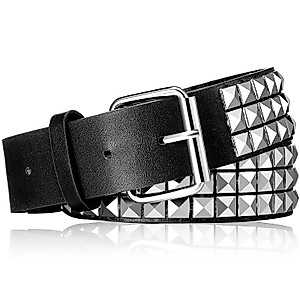 Geyoga Studded Belt Metal Punk Rock Rivet Belt Punk Leather Belt Threads Studded Goth Belt with Pyramid Studs for Women Men(Silver)