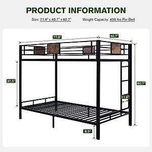 MUTICOR Bunk Beds Metal Twin Size Bunk Beds Frame with Stairs & Full-Length Guardrail, Space-Saving, No Box Spring Needed, Firm, Stable, Easy to Climb, Black