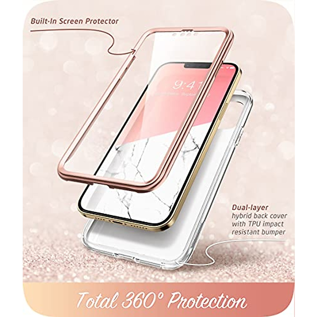 i-Blason Cosmo Series Case for iPhone 13 Pro 6.1 inch (2021 Release), Slim Full-Body Stylish Protective Case with Built-in Screen Protector (Marble)