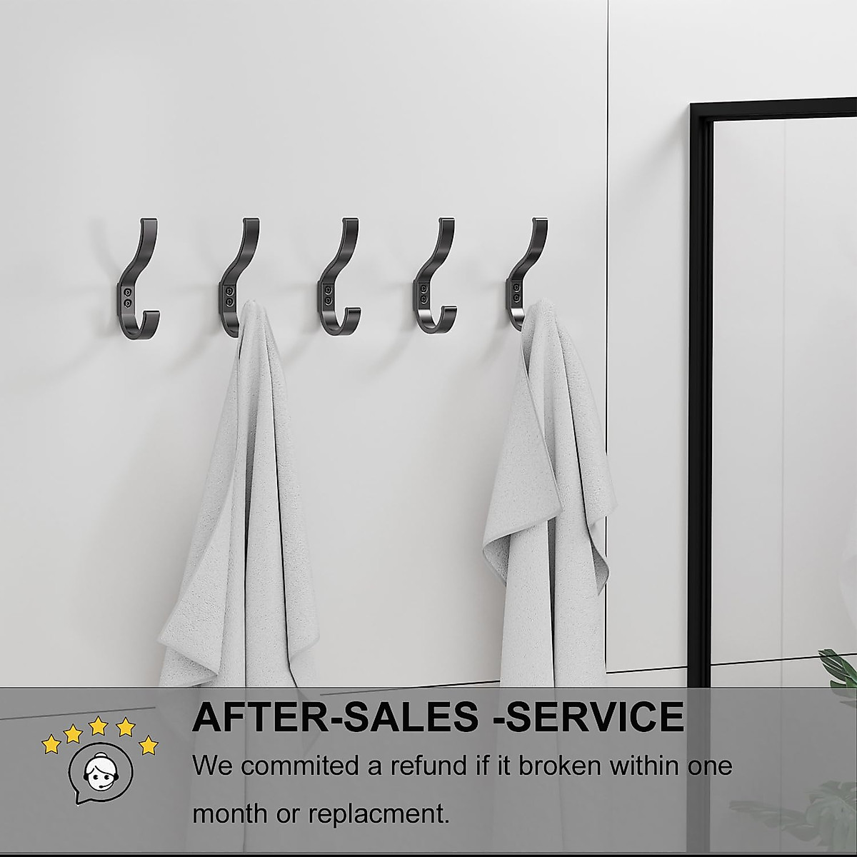 FunViet 5 Pack Coat Hooks Heavy Duty for Backpack(30LBS),Decorative Black Wall Hooks for Hanging Jackets Hats Robes Purse Clothes,A Modern Home Deco for Your Bathroom Kitchen Entryway