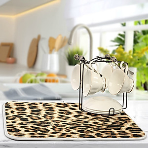 Aflyko Dish Drying Mat Leopard Print Animal Microfiber Absorbent Drying Pad Heat Resistant Kitchen Island Protector Seasonal Gift 16" × 18"