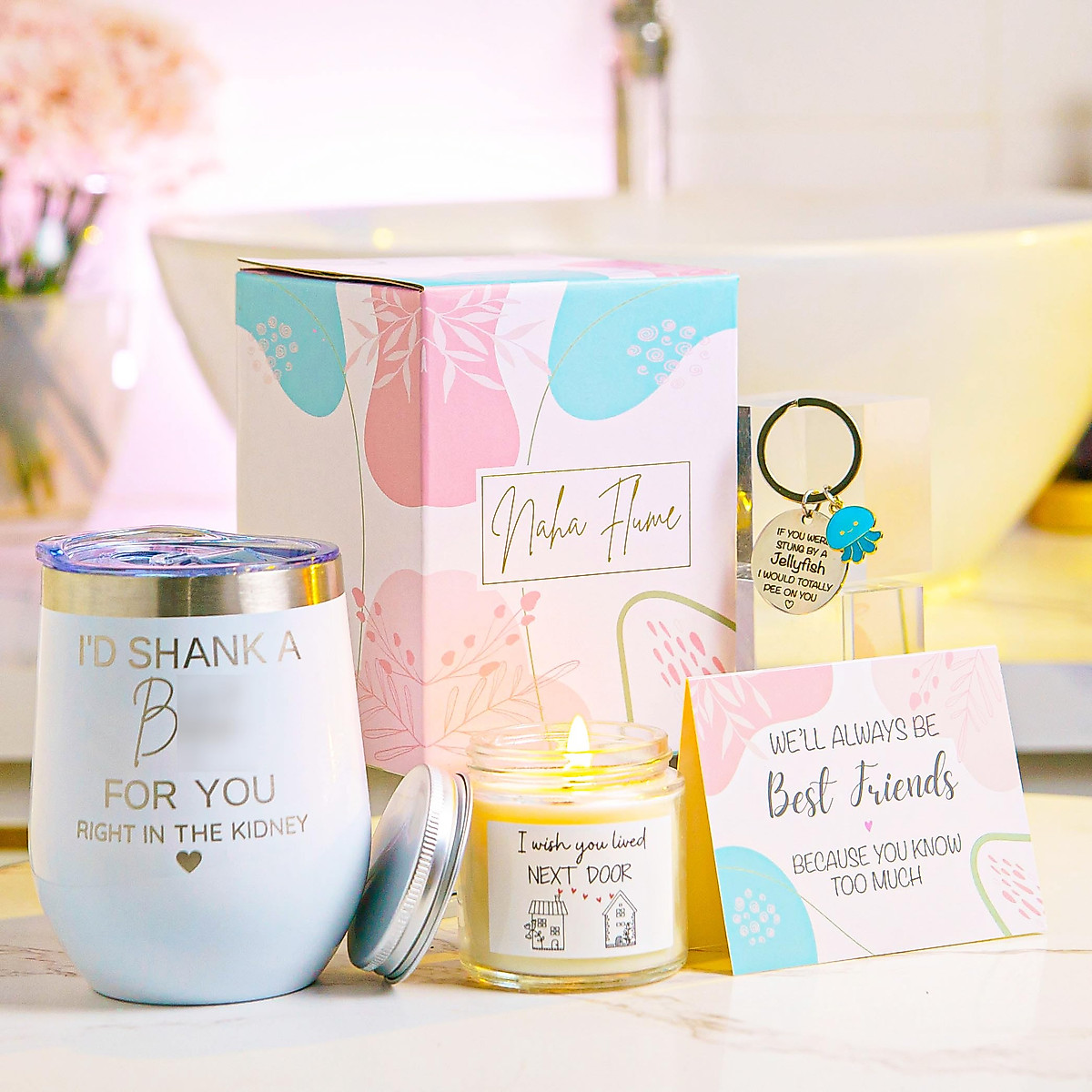 Best Friend Birthday Gifts for Women Friendship - Funny Wine Tumbler Gifts for Friends Female - Gifts for Best Friends Women - Gifts for Her Friend BFF Gift Baskets for Women - Bestie Gifts for Women