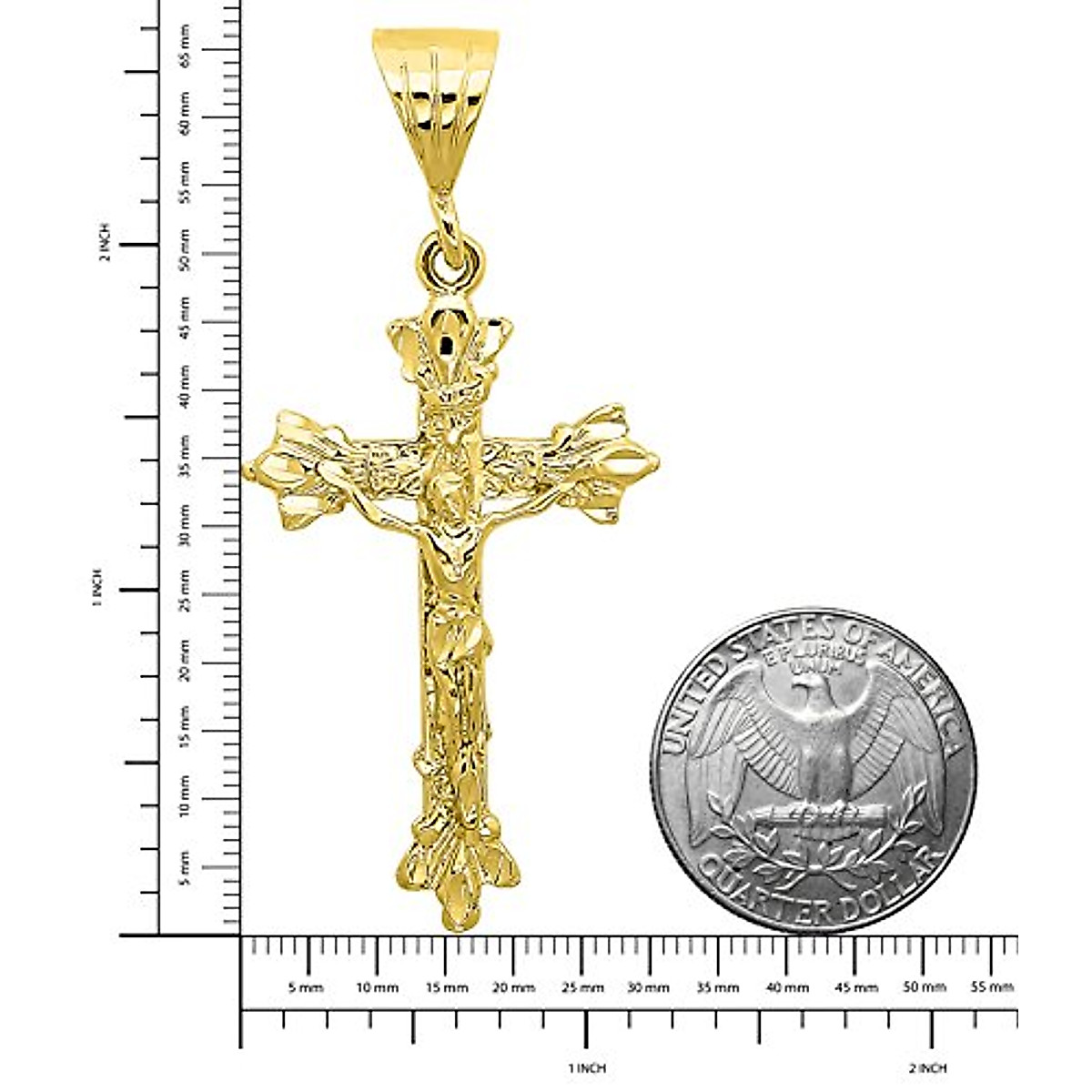 14k Gold Plated 32.5mm x 46mm Fleur-De-Lis Trefoil Crucifix Pendant
