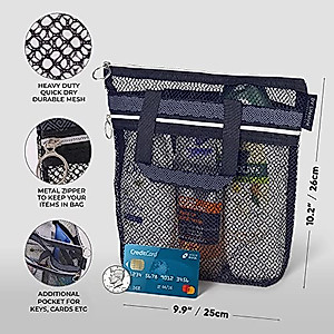 Mesh Shower Caddy 10.2x9.9'' Quick Dry Shower Bag with Zipper & 2 Pockets. Portable Shower Tote, Ideal for Gym, Travel, Camp, Beach, for Sunscreen, or as part of College Essentials (Black)