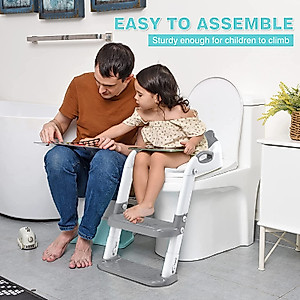 711TEK Potty Training Seat with Double Step Stool Ladder - 2022 Upgraded Version Potty Training Toilet, More Slip Resistant and Stable(Bear-Grey)