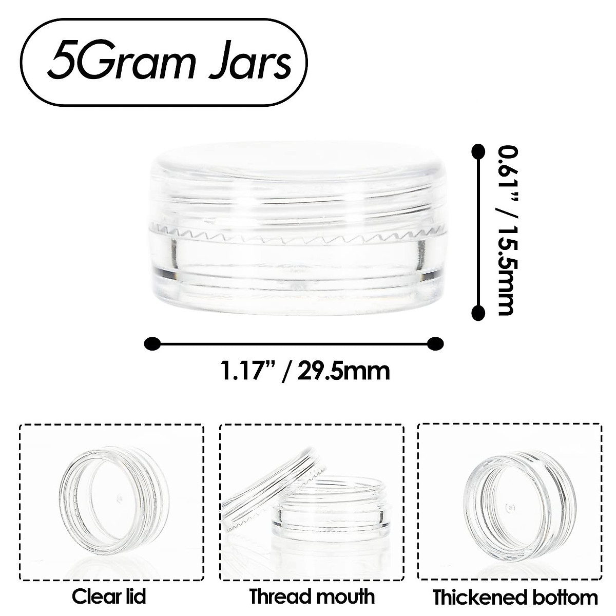 ZEJIA Sample Containers, Tiny Sample Jars with Lids, 5 Gram Cosmetic Containers with lids, Clear Lip Balm Containers (50 Pieces)