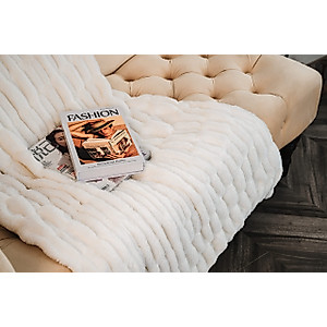 Softness Warm Faux Fur Throw Blanket White- Tie-dye Fuzzy Fluffy Super Soft Furry Plush Decorative Comfy Shag Thick Sherpa Shaggy Throws and Blankets Couch, Sofa, Bed, (Single)