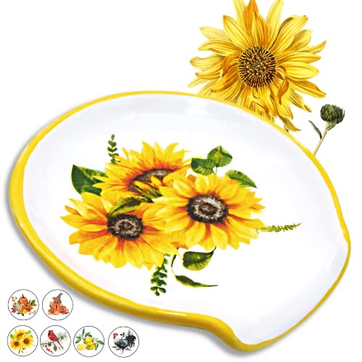 Sunflower Kitchen Decor - Sunflower Spoon Rest, Ceramic Spoon Rest for Stove top | Large Spoon Rest for Kitchen Counter | Farmhouse Kitchen Utensil Holder Spoon Holder | Sunflower Gifts for Women