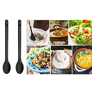 Stirring Spoons for Cooking Set of 3, Silicone 12 Inch Long Handle Spoons, Nonstick Mixing Spoons for Cooking, Silicone Stirring Spoons BPA Free, Nontoxic & Resistant to 480°F (2 in Black)