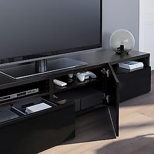 TV Unit with Drawers and Door,Black-Brown/Selsviken high-Gloss/Black, 70 7/8x16 1/2x15 3/8 "