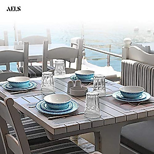AELS Melamine Dinnerware Set of 12 Pcs Dinner Dishes Set for Indoor and Outdoor Use, Dishwasher Safe, Lightweight Unbreakable, BPA Free, Light Blue