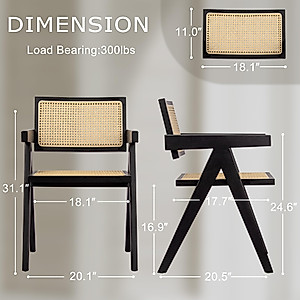 comfy to go Rattan Dining Chairs Set of 2, Kitchen Chairs Cane for Dining Room, Black