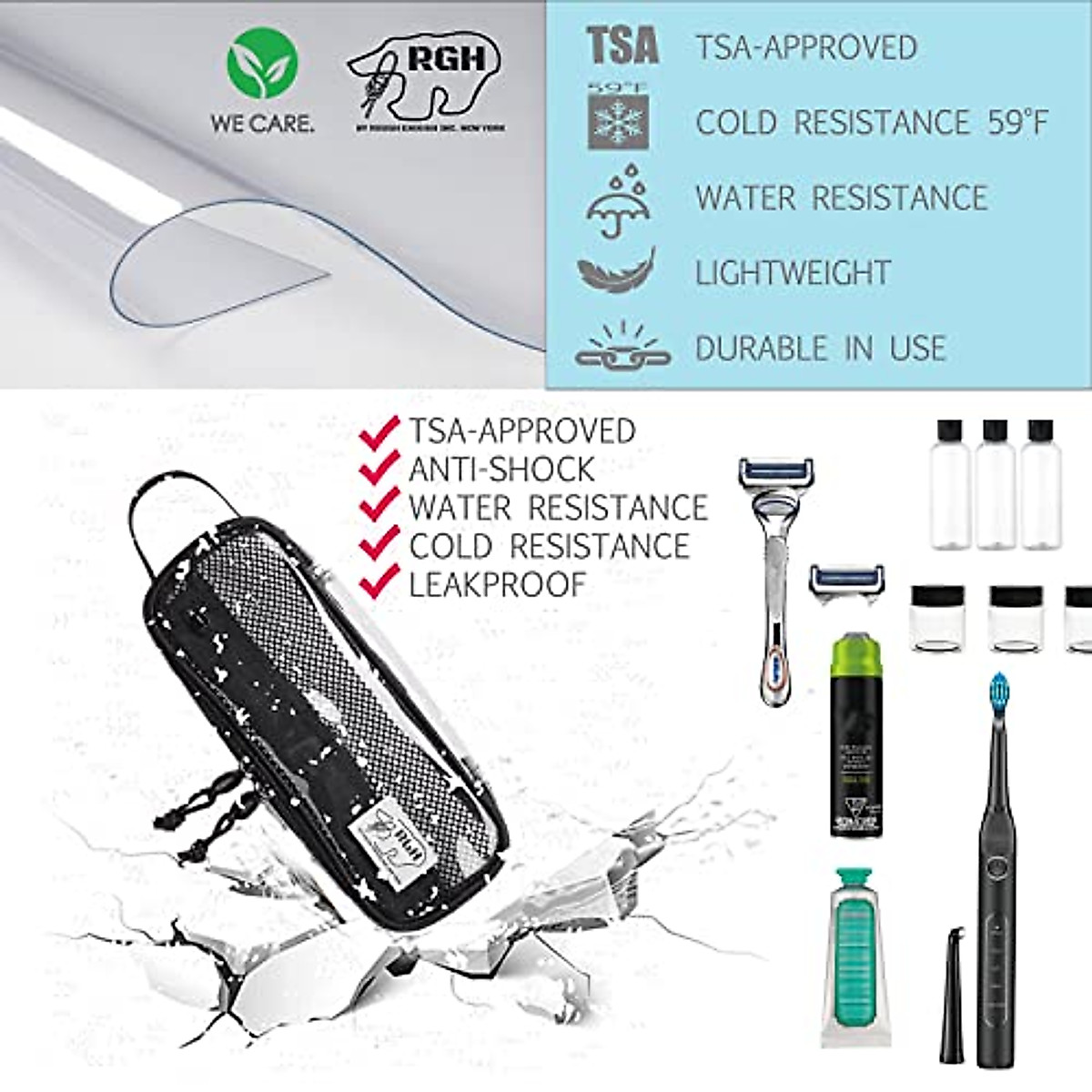 Rough Enough Clear Pencil Case for Boys Girls Adults TSA Approved Toiletry Bag Shaving Kit Toothbrush Travel Case