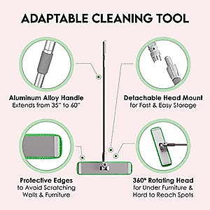 Turbo Microfiber Mop Floor Cleaning System - 18-inch Dust Mop with 4 Reusable Pads for Hardwood and Tile, 360-Spin Floor Mop Head & Extendable Handle - Household Cleaning Tools