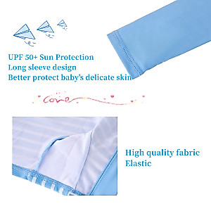 UMELOK Infant Swimwear Boy One Piece Full Zip with Long Sleeve UPF 50+ Sun Protection Swimsuit Sky Blue-Stripe,6M