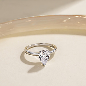 EAMTI 2CT 925 Sterling Silver Engagement Rings Pear Cut Cubic Zirconia CZ Wedding Promise Rings for Her Stunning Teardrop Wedding Bands for Women Size 7