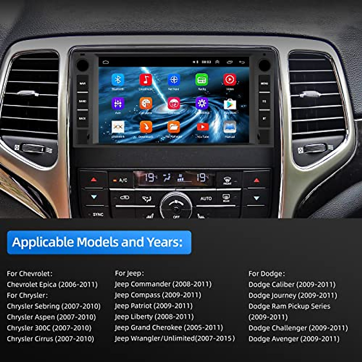 Wireless Carplay Car Stereo for Jeep Wrangler Dodge Chevrolet Chrysler, 7 Inch Touchscreen Android Car Radio with Bluetooth, Backup Camera, GPS Navigation, WiFi, FM RDS Radio, USB, Mic, Mirror Link