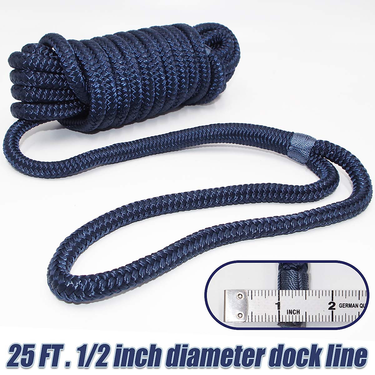 INNOCEDEAR 2 Pack Premium Navy Blue Dock Lines - 15' / 25'/35' with Eyelet.Double Braided Nylon Dock Line/Mooring Lines.Hi-Performance Marine Boats Ropes