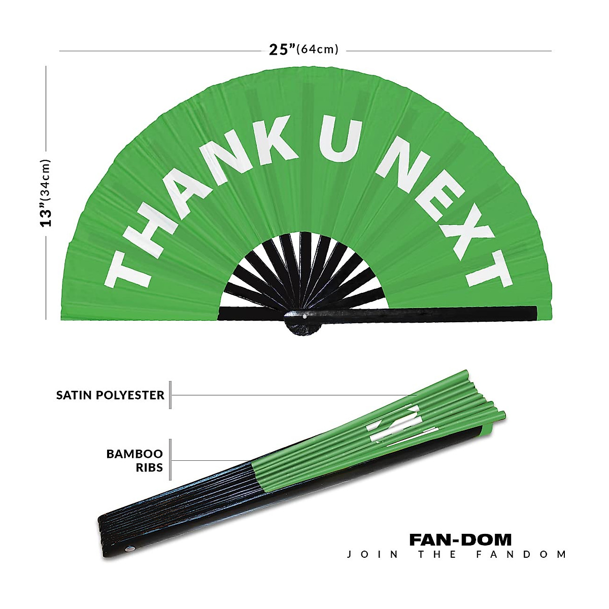 Thank U Next hand fan foldable bamboo circuit hand fan funny gag slang words expressions statement gifts Festival accessories Rave handheld Circuit event fan Clack fans (Green)