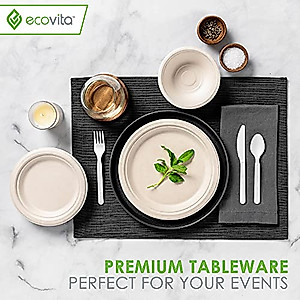 100% Compostable Forks Spoons Knives Cutlery Combo Set - 380 Large Disposable Utensils (7 in.) Eco Friendly Durable and Heat Resistant Alternative to Plastic Silverware with Convenient Tray by Ecovita