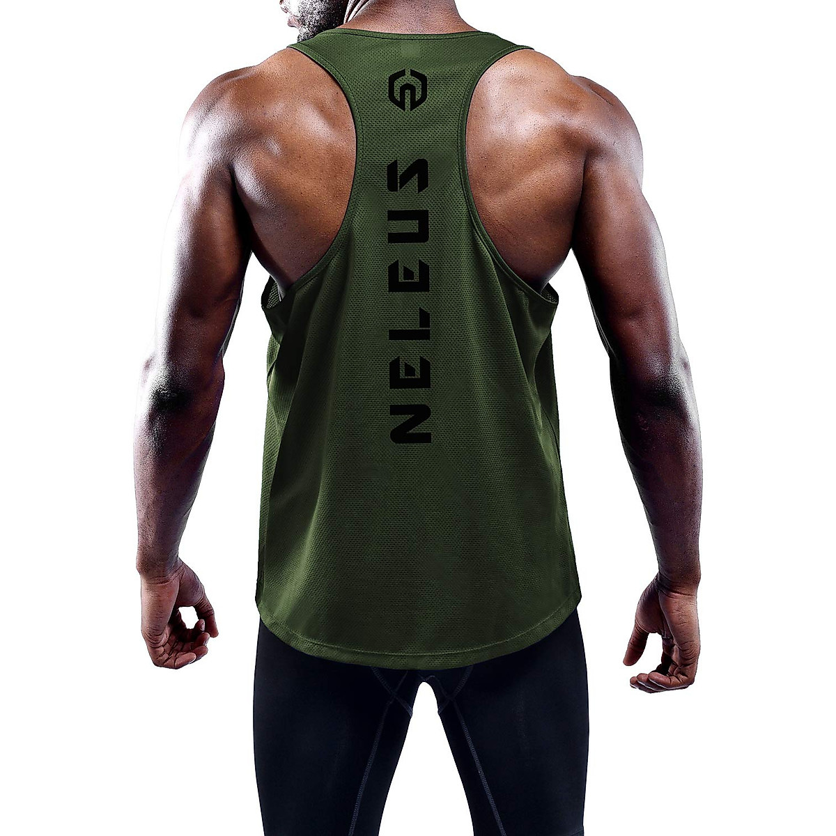 NELEUS Men's 3 Pack Dry Fit Workout Gym Muscle Tank Tops,5031,Black,Grey,Olive Green,M,EU L