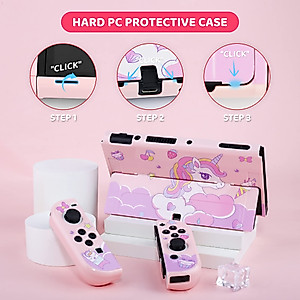 RHOTALL Cute for Carrying Case Set for Nintendo Switch OLED, Pink Storage Case for Switch OLED and Accessories with Protective Case, Screen Protector, Adjustable Shoulder Strap, 2 Thumb Caps