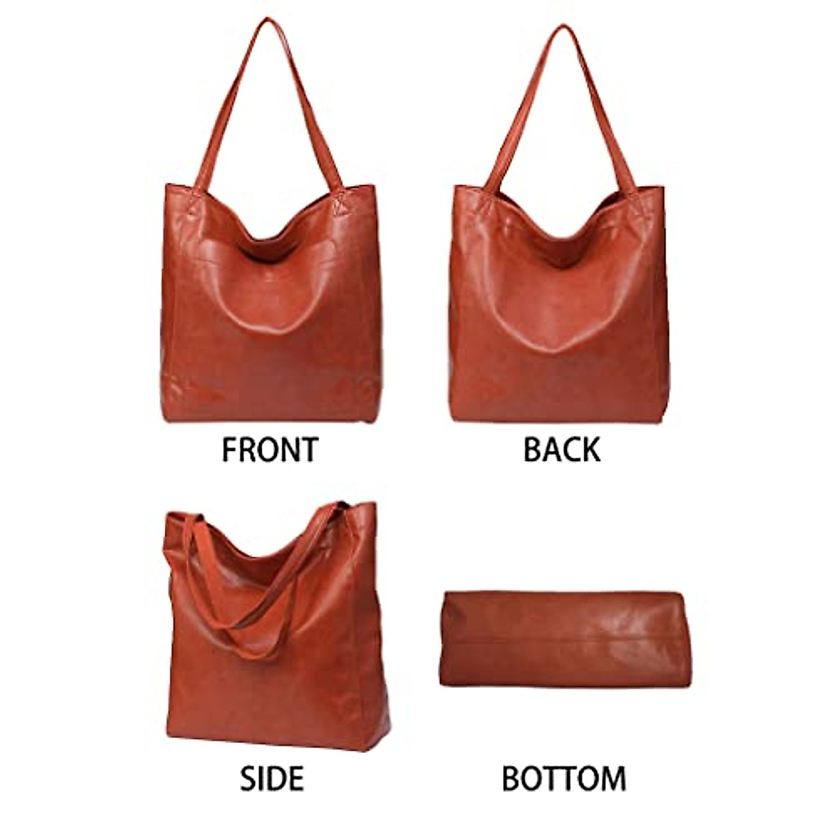 Women Tote Bags Top Handle Satchel Handbags PU Faux Leather Shoulder Purse (saddle tan)