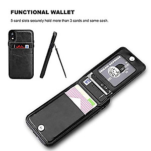 KIHUWEY iPhone XR Case Wallet with Credit Card Holder, Premium Leather Magnetic Clasp Kickstand Heavy Duty Protective Cover for iPhone XR 6.1 Inch(Black)