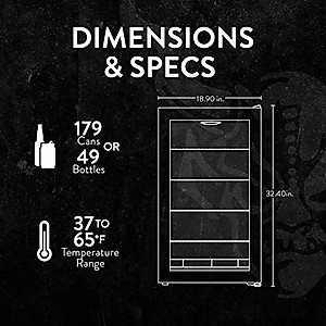 NewAir Beverage Refrigerator Cooler with 126 Can Capacity - Mini Bar Beer Fridge with Right Hinge Glass Door - Cools to 37F - Stone Brewing