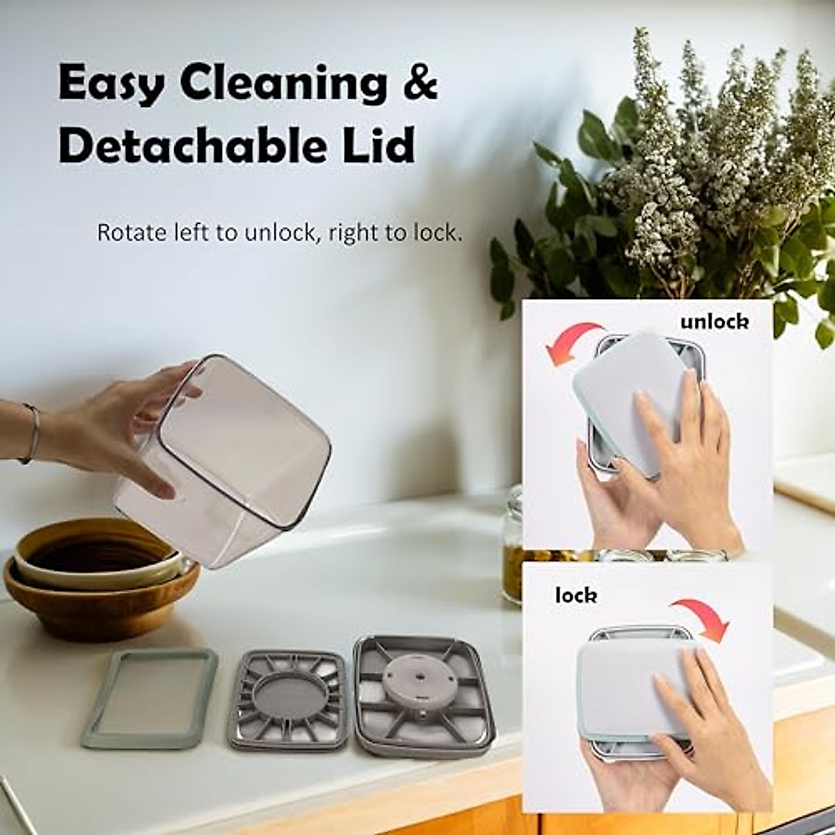 EE Airtight Food Storage Containers Set with Lids - Stackable BPA-Free Containers for Kitchen Pantry Organization, Ideal for Cereal, Snacks, Flour, Sugar, Coffee, and Spaghetti (8-piece)