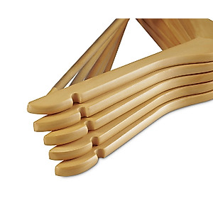 Solid Wood Suit Hangers - 20 Pack - with Non Slip Bar and Precisely Cut Notches - 360 Degree Swivel Chrome Hook - Natural Finish Super Sturdy and Durable Wooden Hangers