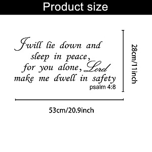 I Will Lie Down and Sleep in Peace for You Alone Lord Make Me Dwell in Safety Wall Decals Bible Verse Religious Quotes Scripture Bedroom Christian Home Art Decor Vinyl Stickers