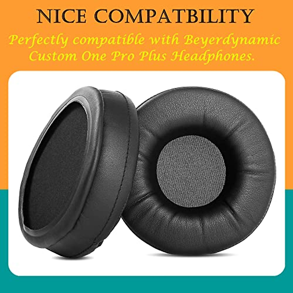 TaiZiChangQin Ear Pads Cushion Memory Foam Replacement Compatible with Beyerdynamic Custom One Pro Plus Headphone (Protein Leather Earpads)