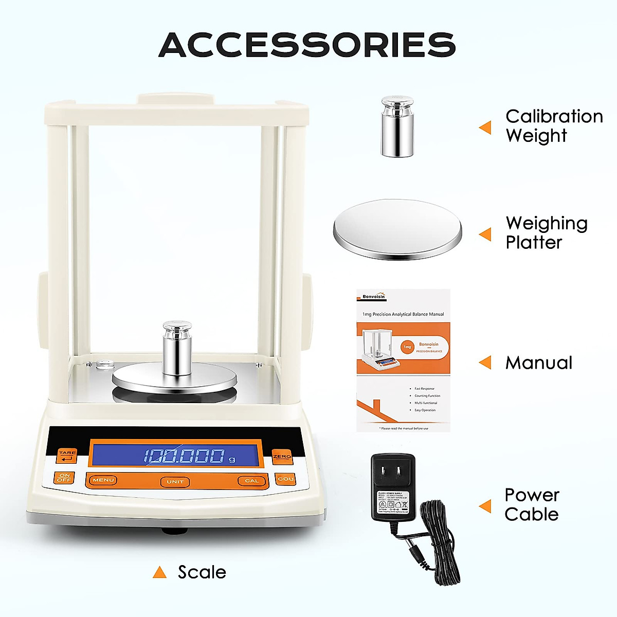 Bonvoisin Analytical Balance 300gx1mg Precision Lab Scale 0.001g Digital Analytical Scale RS232 Interface Laboratory Electronic Balance LCD Display with Windshield (300g, 1mg)