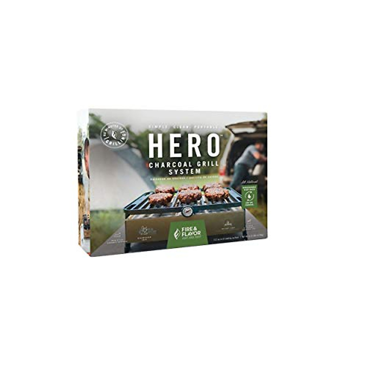 Fire & Flavor Hero Grill System - Ultra-Portable Grill for Camping, Tailgating, and BBQ on the Go - Tabletop Charcoal Grill Set Comes with Spatula, Thermometer, and Cutting Board