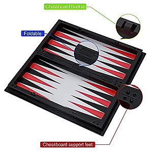 KAILE 10" Magnetic Chess Sets - 3 in 1 Travel Chess Checkers Backgammon Set with Folding Case - Portable Elastic Bag…, 2 players