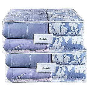 Clear Blanket Storage Bag - Durable Vinyl Material to Shield Your Contents from Dust, Dirt and Moisture. Easy Gliding Zipper for Easy Access and Label Pocket for Easy Identification. (2-Pack)
