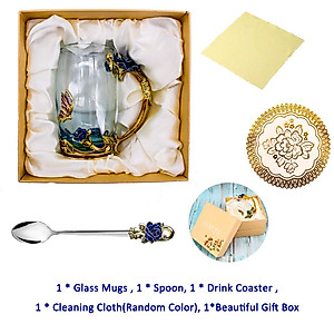 Tea Cup Coffee Mug Cups, Mother's Day Gifts, 13oz Handmade Rose and Butterfly Tea Mug with Spoon, Unique Gift for Women Mom Grandma Female Friend - Blue Tall