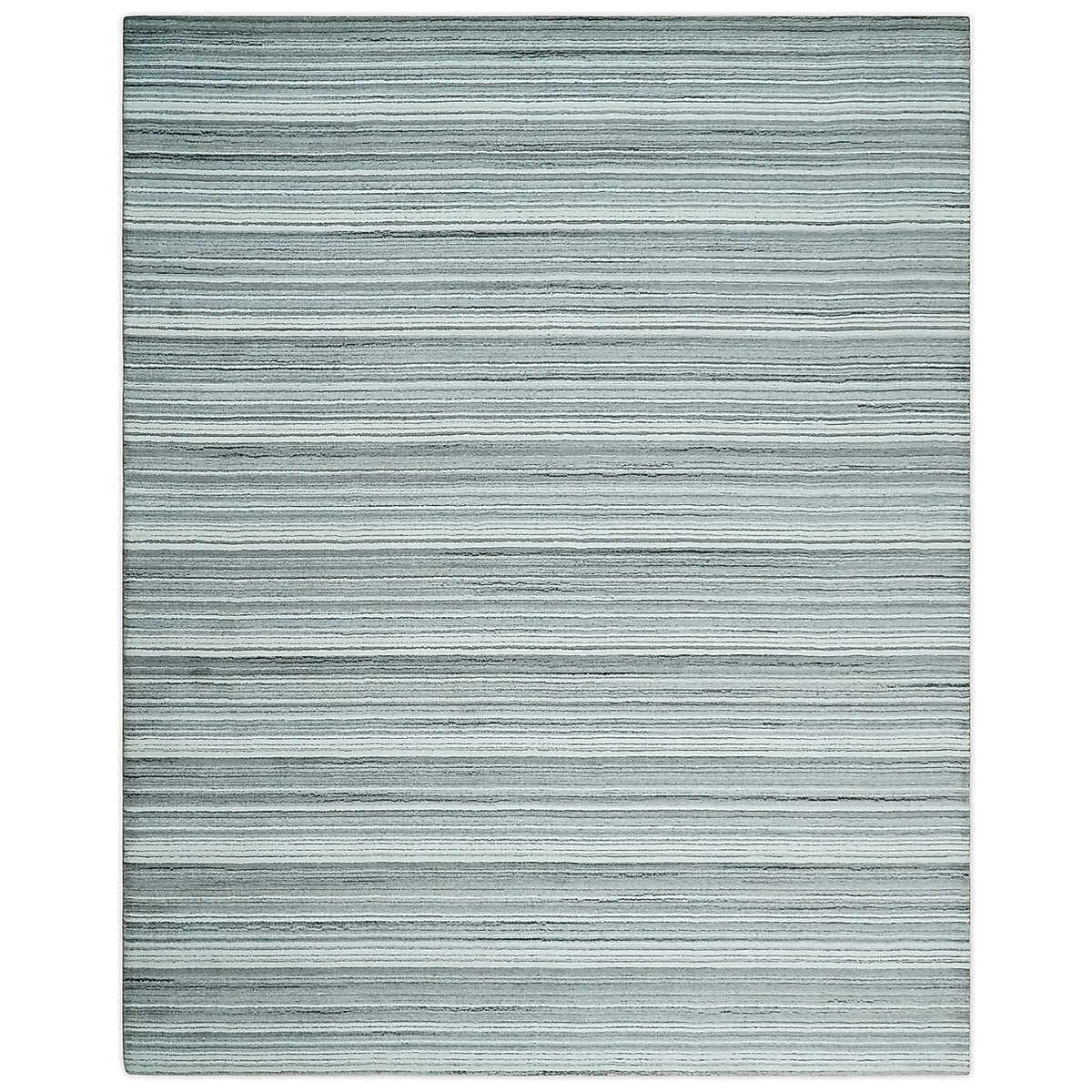 Artisan's Arc Striped Flatwoven Scandinavian Hand Made Blended Wool Area Rug, White, Silver and Gray, 8X10 | KE3810