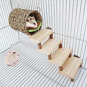 Hamster Chew Toys,Guinea Pig Wooden Molar Toys Wooden Stair and Drill Pipe Set Safe Climbing Protect Teeth Health for Golden Silk Bear Totoro Hamster Guinea Pig Gerbil Etc