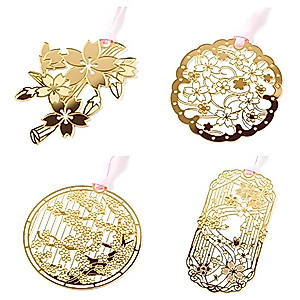 4pcs Metal Hollow Bookmark Cherry Bookmarks Set for Women Girls Flower Book Mark Birthday Christmas Gifts for Book Lovers Writers Readers